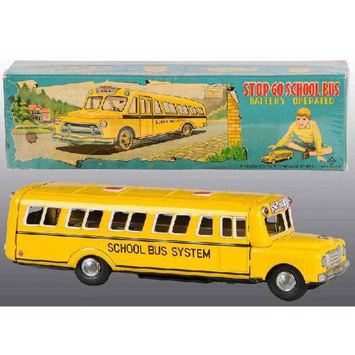 Tin School Bus Battery Operated Toy.