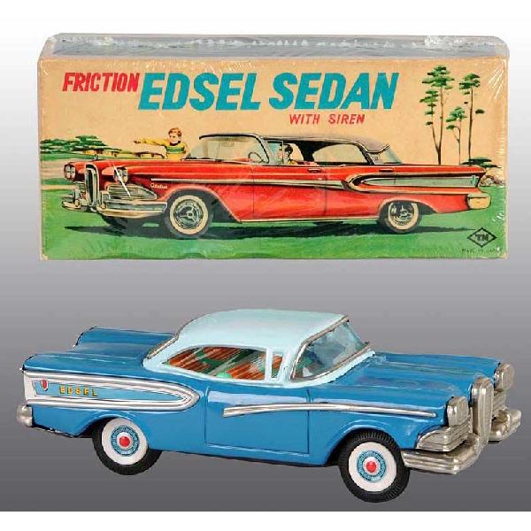 612: Tin Edsel Sedan Friction Toy.