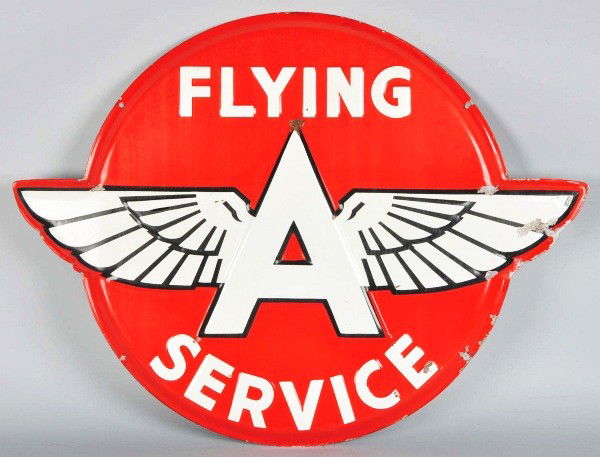 1597: Embossed Porcelain Flying A Service Sign.