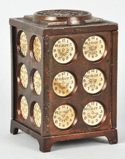 Cast Iron Arcade World Time Still Bank.