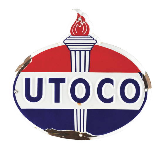 UTOCO GASOLINE EMBOSSED PORCELAIN PUMP PLATE SIGN W/ (#1588) on Mar 29 ...