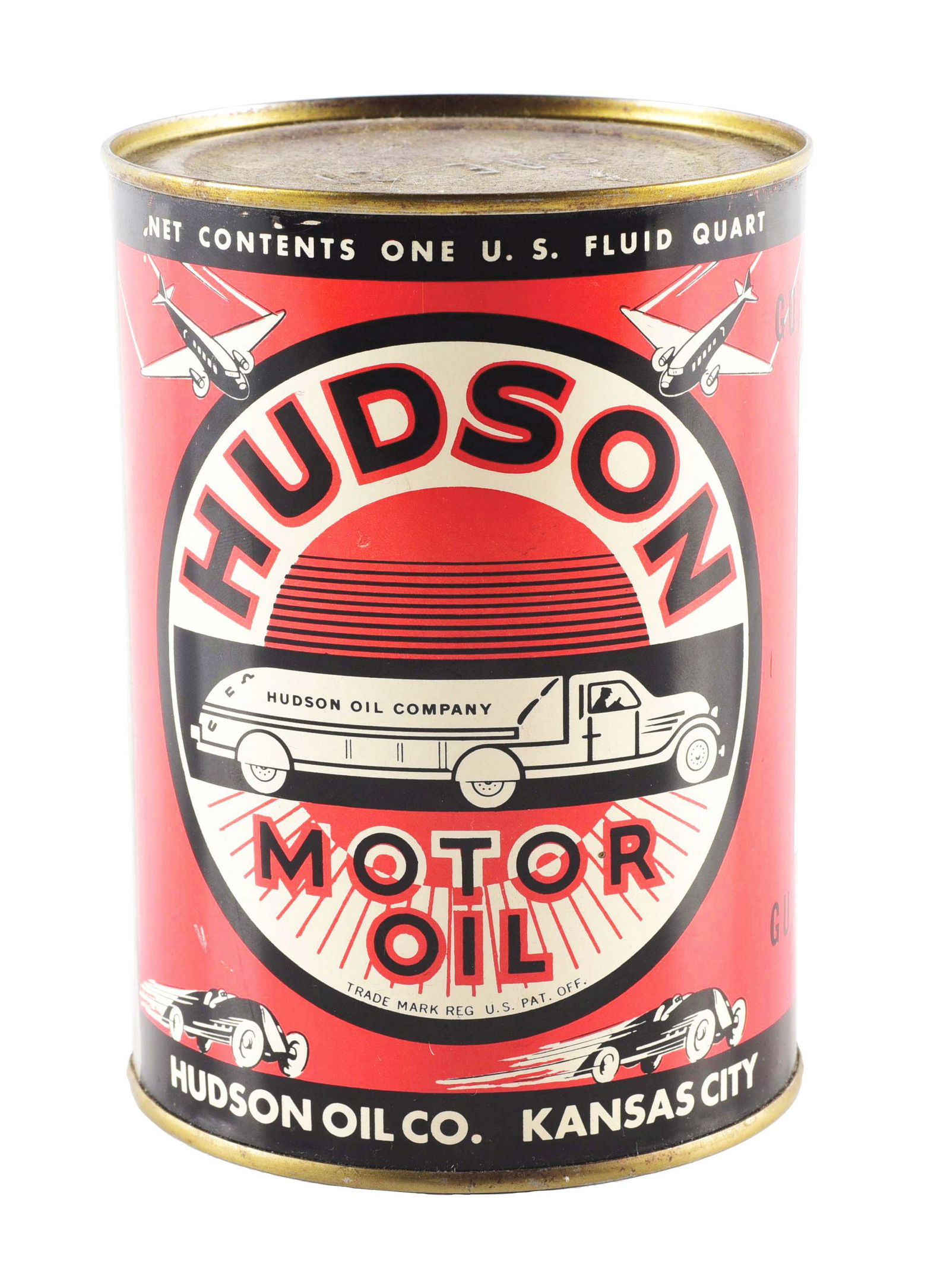 Hudson Motor Oil One Quart Can W/ Car, Airplane & Truck