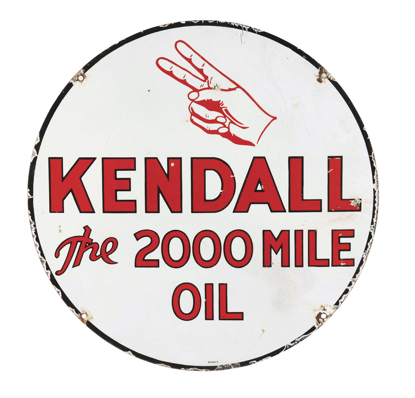 Kendall The 2000 Mile Oil Porcelain Curb Sign.