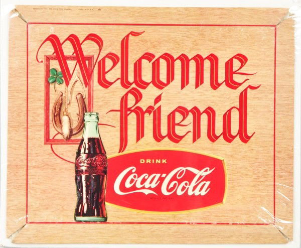 1551: 1957 Cardboard Welcome Friend Coca-Cola Sign.