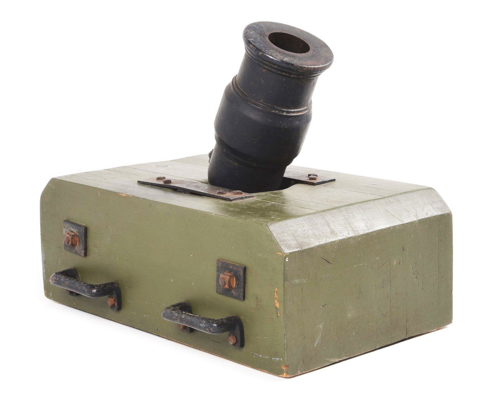 SMALL BRONZE "GR" MONOGRAMMED REPRODUCTION COEHORN MORTAR ON BASE ...