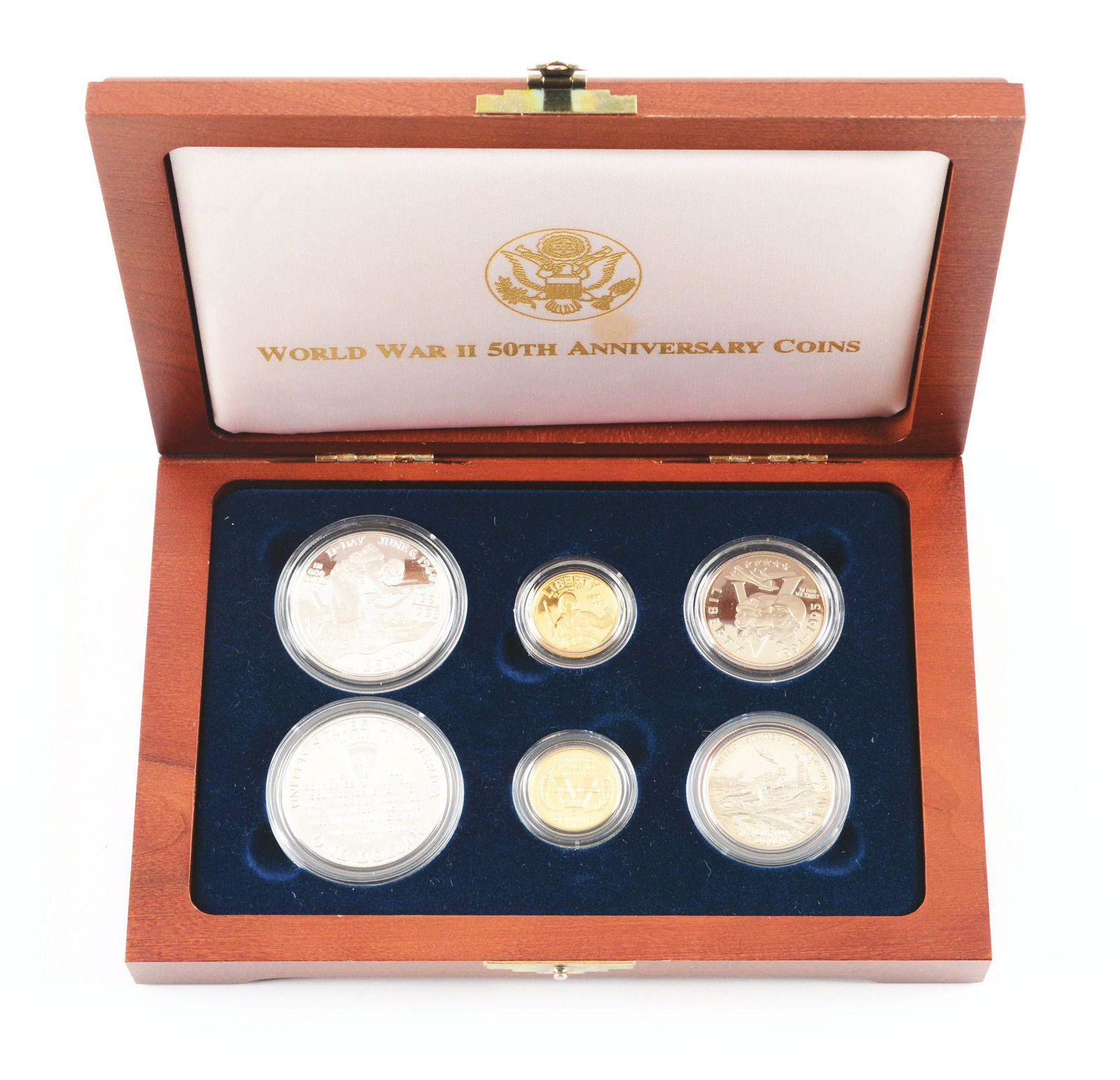 WORLD WAR II 50TH ANNIVERSARY COMMEMORATIVE COINS SET W/ PROOF. (#1433 ...
