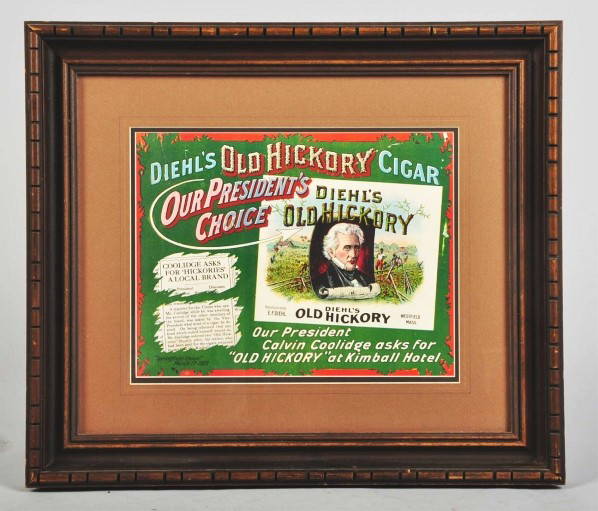 Cardboard Old Hickory Cigar Advertising Sign.