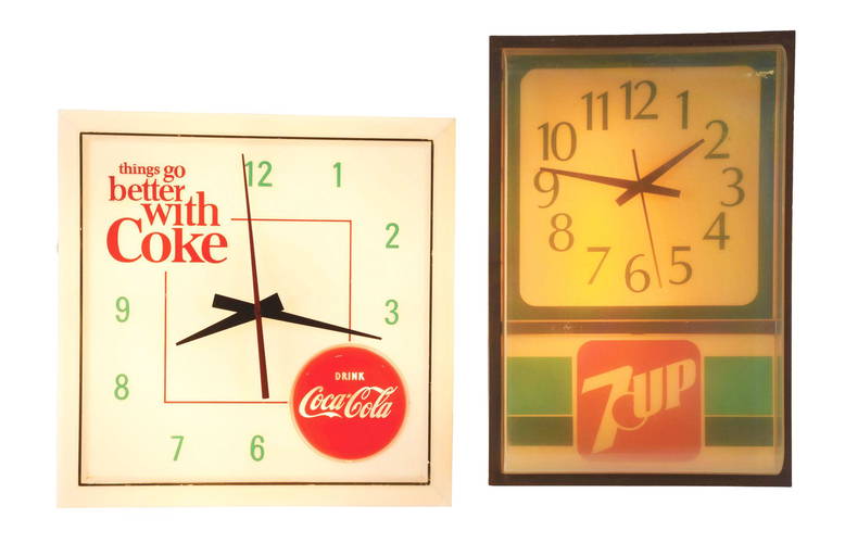 Lot Of 2: Soda Pop Plastic Light Up Clocks.