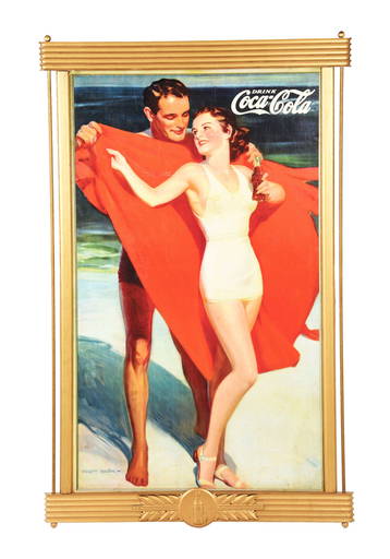 Spectacular Coca Cola Cardboard Lithograph In The Original Kay Displays Frame.