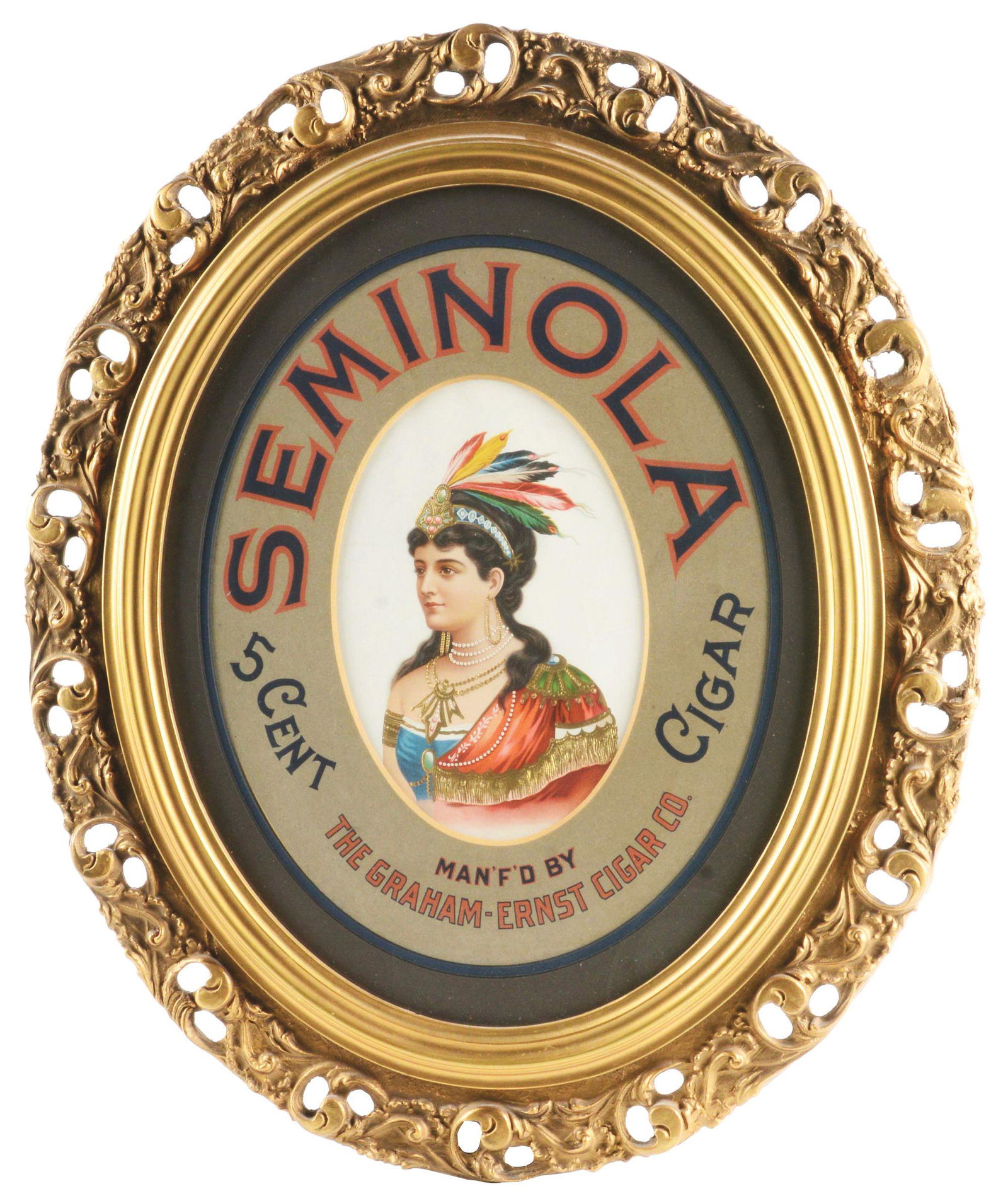 Seminola Cigars Framed Advertising Sign.