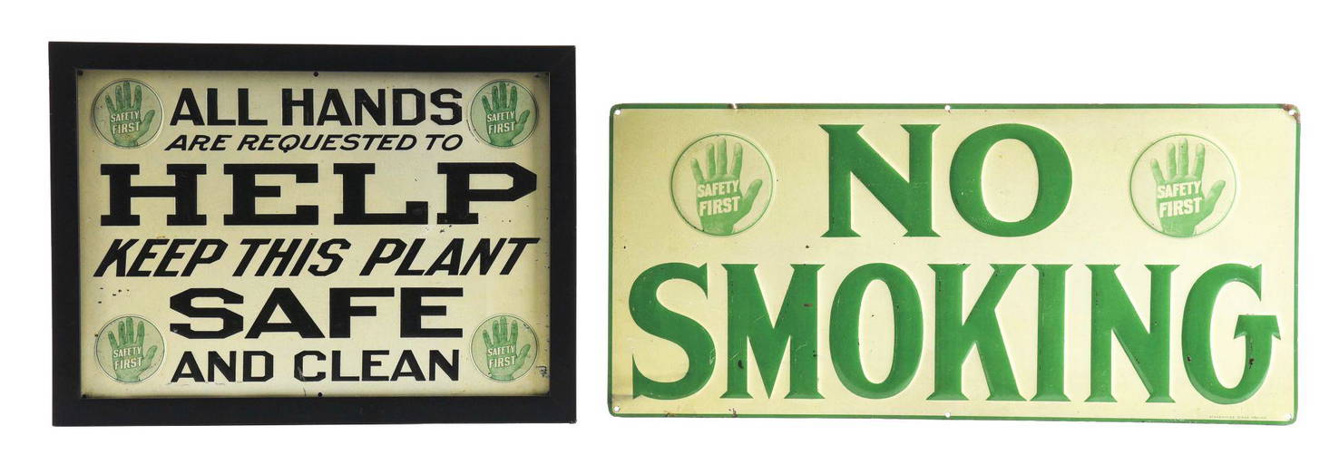 LOT OF 2: EMBOSSED TIN "SAFETY FIRST" SIGNS. (#1493) on Aug 25, 2022 ...