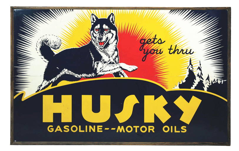 Incredible Husky "gets You Thru" Gasoline & Motor Oils Tin Billboard ...