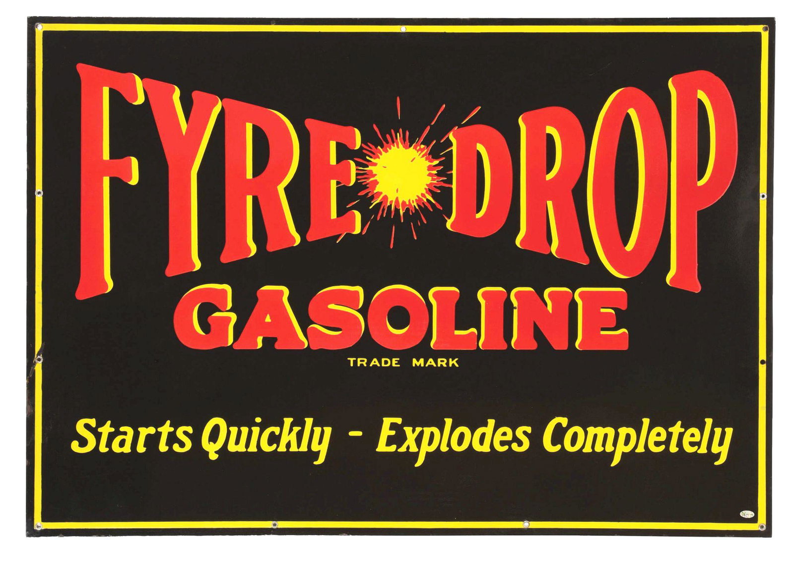 Fyre Drop Gasoline Porcelain Service Station Sign W/ Fireball Graphic.