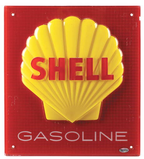 Shell Gasoline Embossed Plastic Pump Plate Sign W/ Clamshell Graphic.