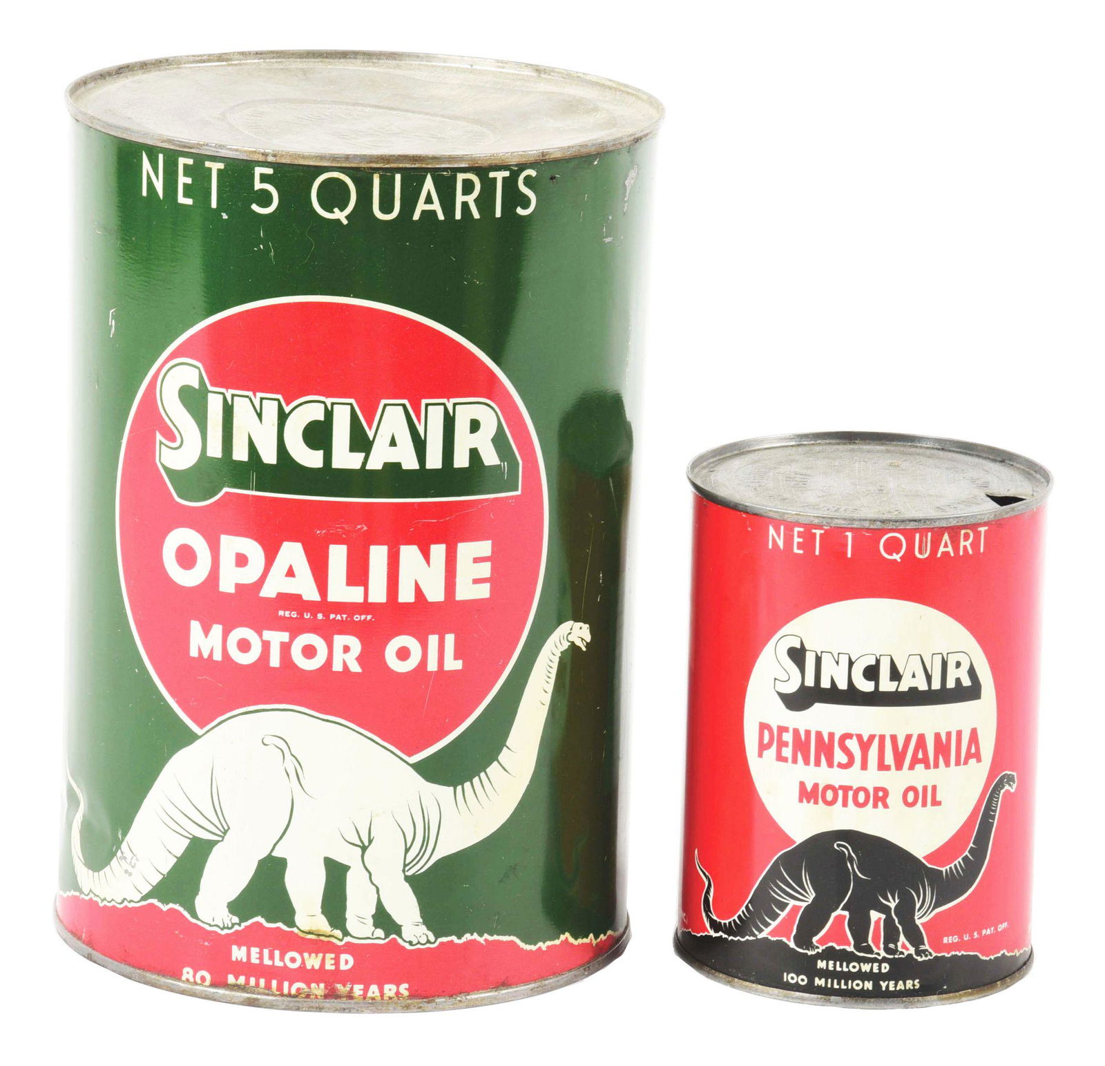 Set Of 2: Sinclair Motor Oil One & Five Quart Cans.