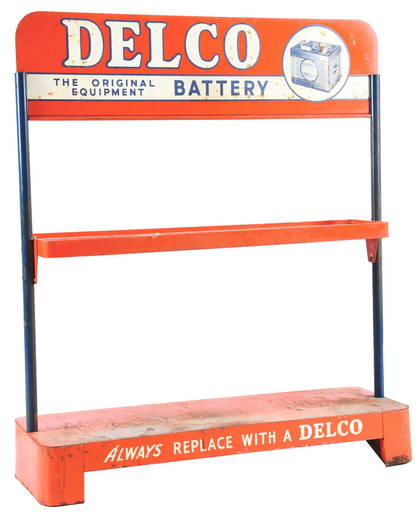Delco Batteries Tin Service Station Display Rack.
