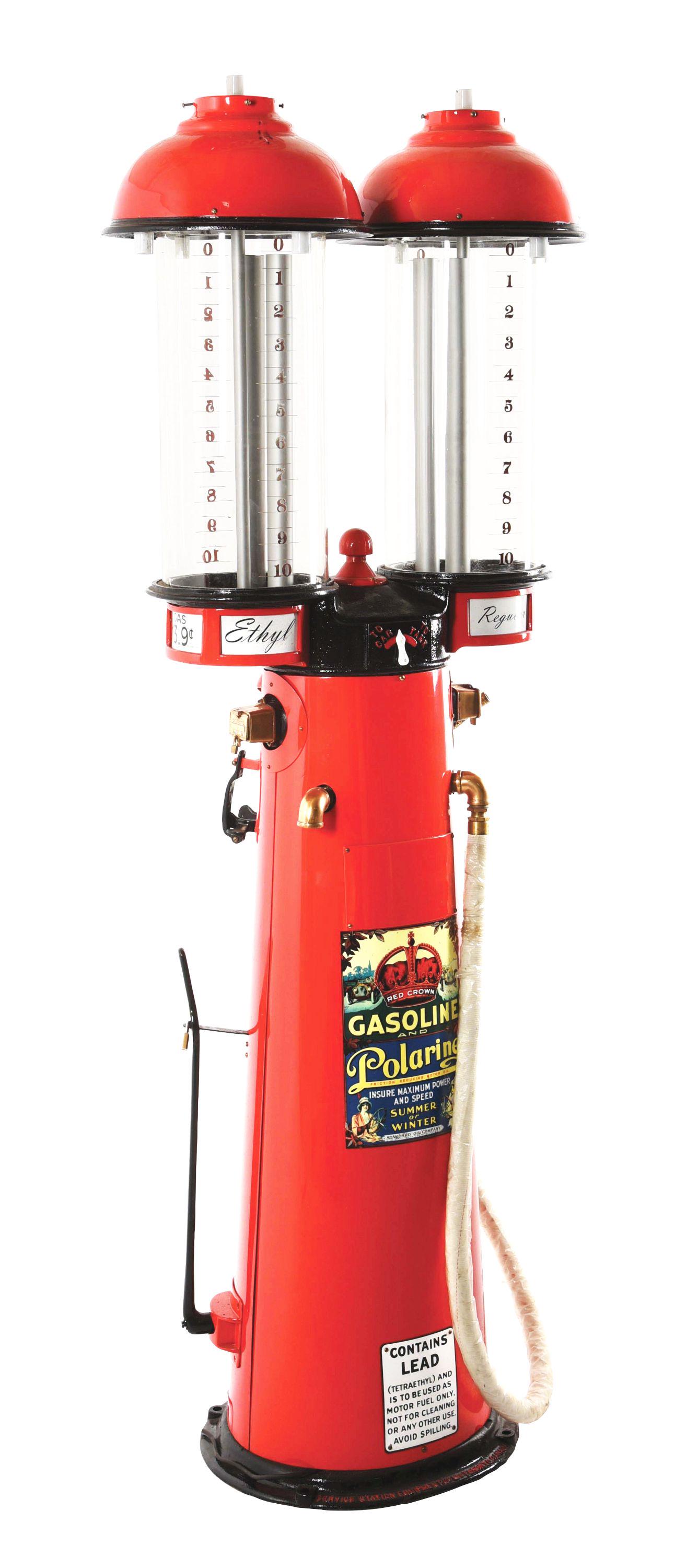 Canadian Twin Ten Gallon Double Visible Gas Pump Restored In Red Crown ...