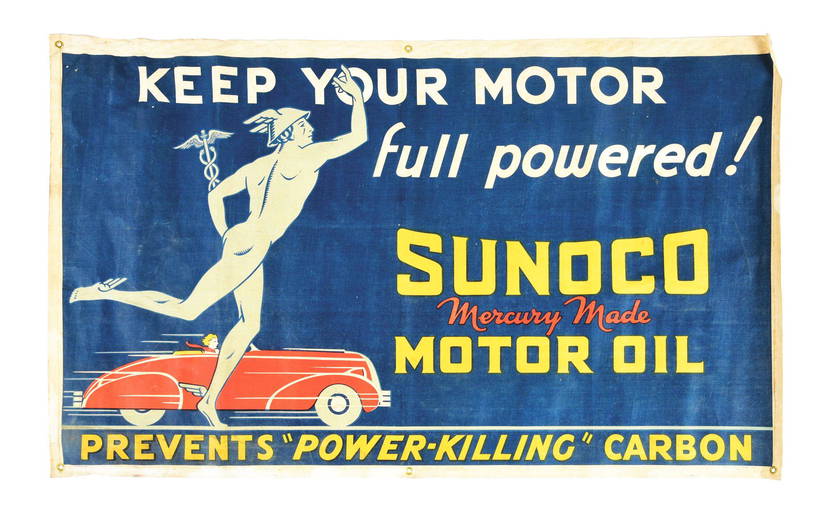 Sunoco Motor Oil Canvas Banner W/ Car Graphic.