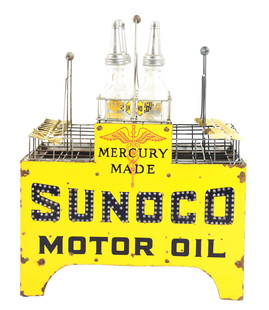 1930s Sunoco Mercury Made Motor Oil Porcelain Oil Bottle Stand