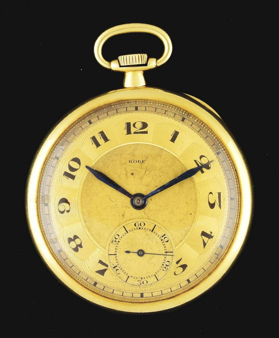 Rode Watch Co. 14k Gold Swiss O/f Pocket Watch.