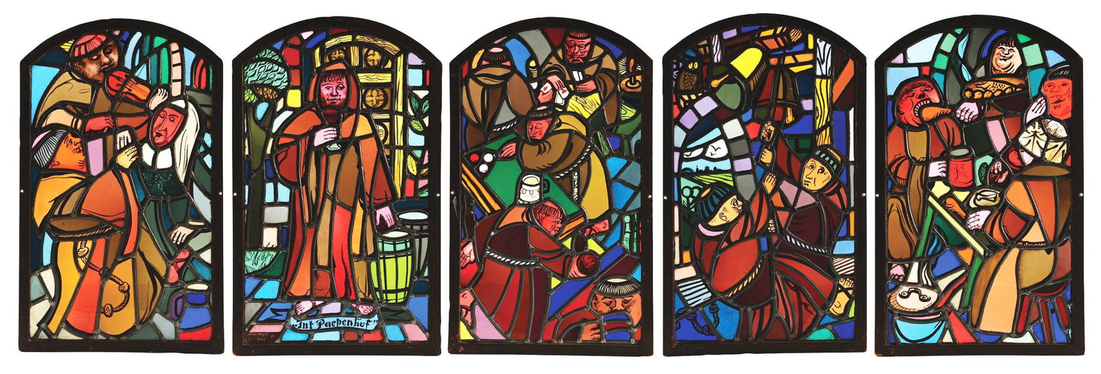 Set Of 5 Stained Glass Windows.