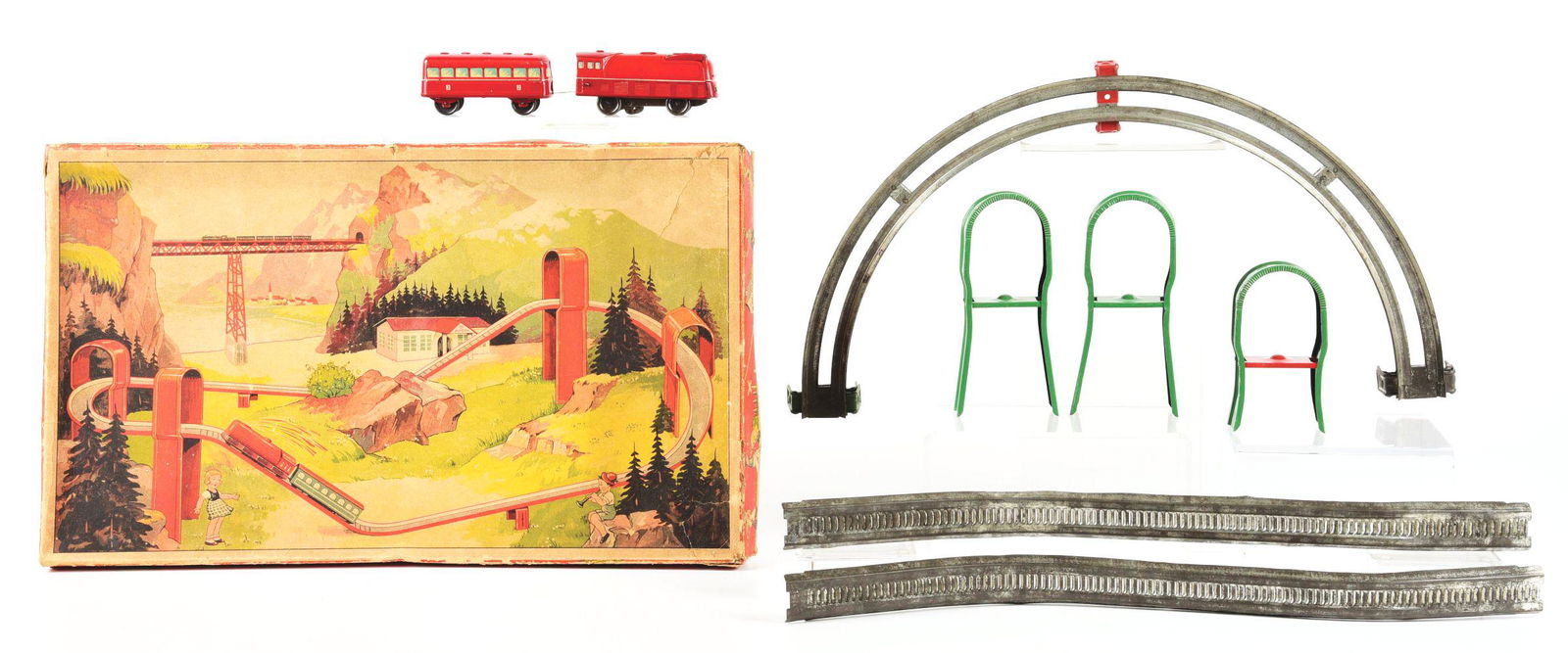 Scarce German Tin Litho Wind Up Train With Track.