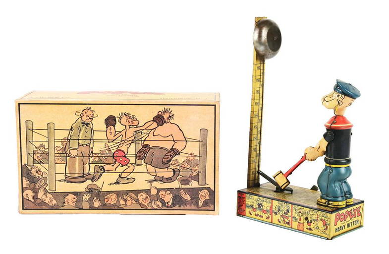 SCARCE J. CHEIN & CO. TIN LITHO WIND-UP POPEYE HEAVY HITTER TOY. (#3009 ...