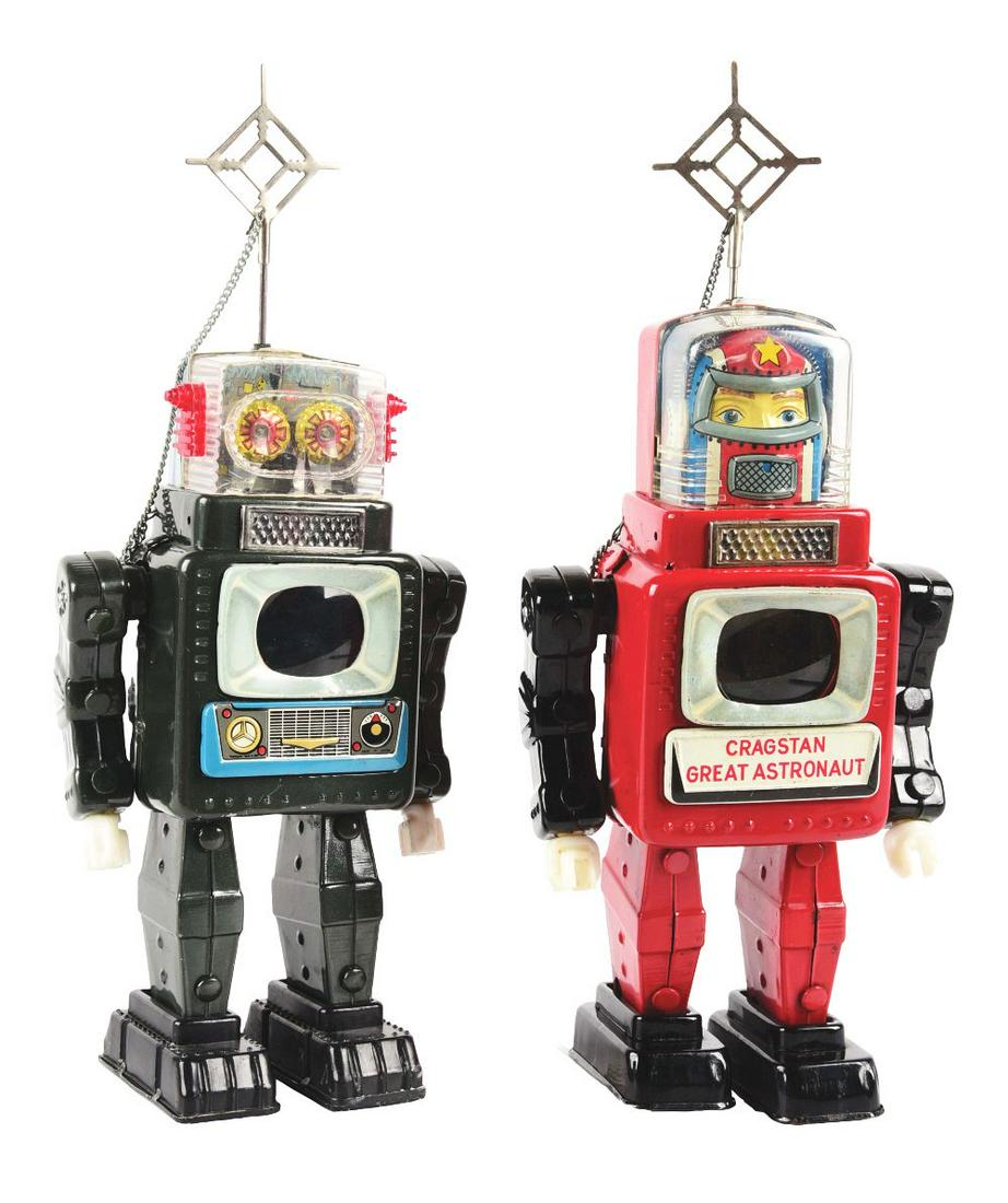 Lot Of 2: Japanese Battery Operated Television Astronaut & Robot Toys.