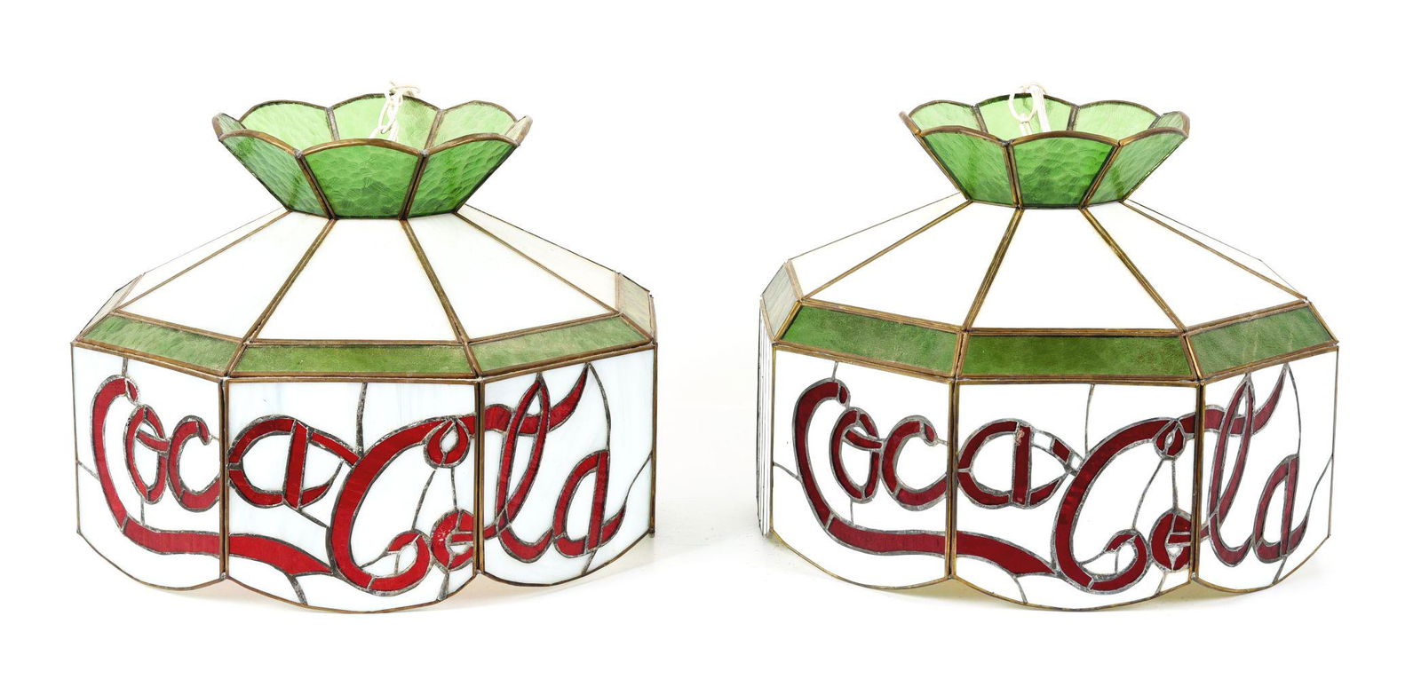 Lot Of 2: Coca Cola Stained Glass Lamp Shades.