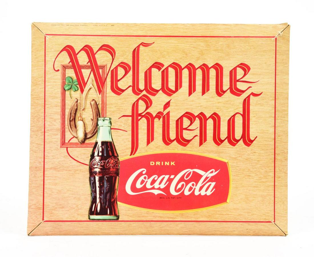 1950s Coca Cola Cardboard Sign "welcome Friend".