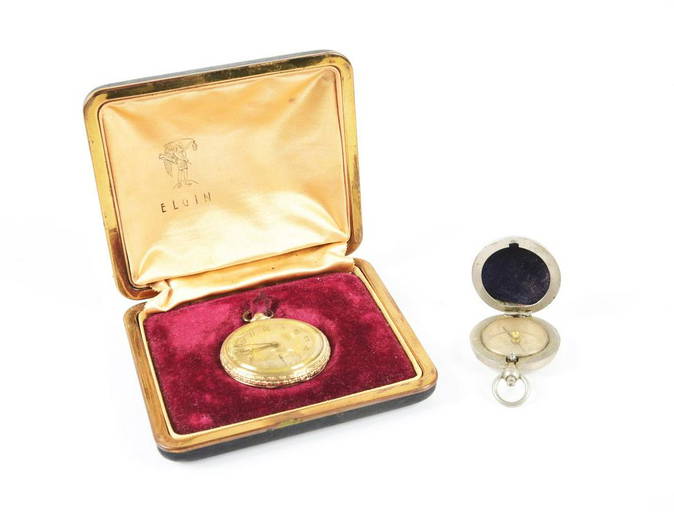 Lot Of 2: Illinois Pocket Watch With Elgin Box & Compass.
