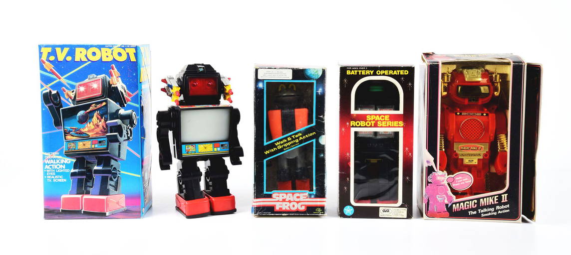 LOT OF 4: HONG KONG-MADE PLASTIC ROBOTS IN ORIGINAL BOXES. (#2244) on ...
