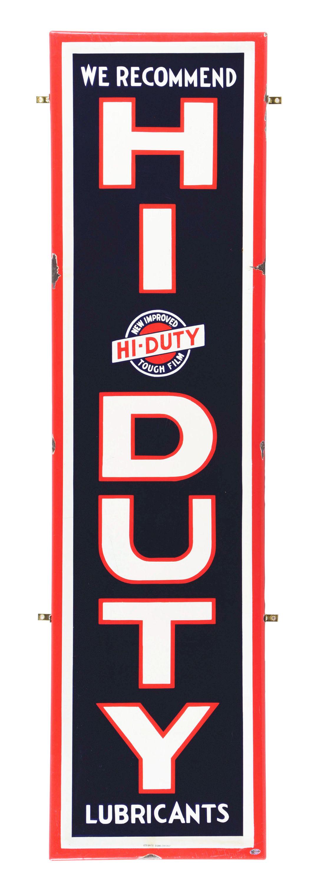 HI-DUTY LUBRICANTS PORCELAIN SERVICE STATION SIGN W/ COOKIE CUTTER EDGE ...