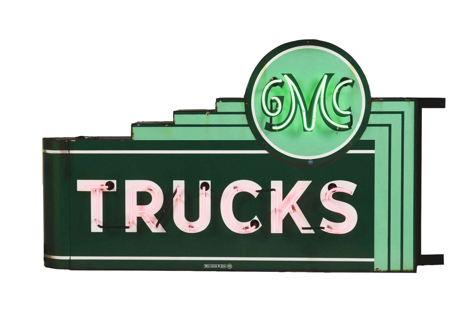 Outstanding Gmc Trucks Complete Porcelain Neon Sign W/ Bullnose Attachment.