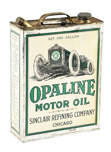 OUTSTANDING SINCLAIR OPALINE MOTOR OIL ONE GALLON CAN W/ DETAILED RACE ...