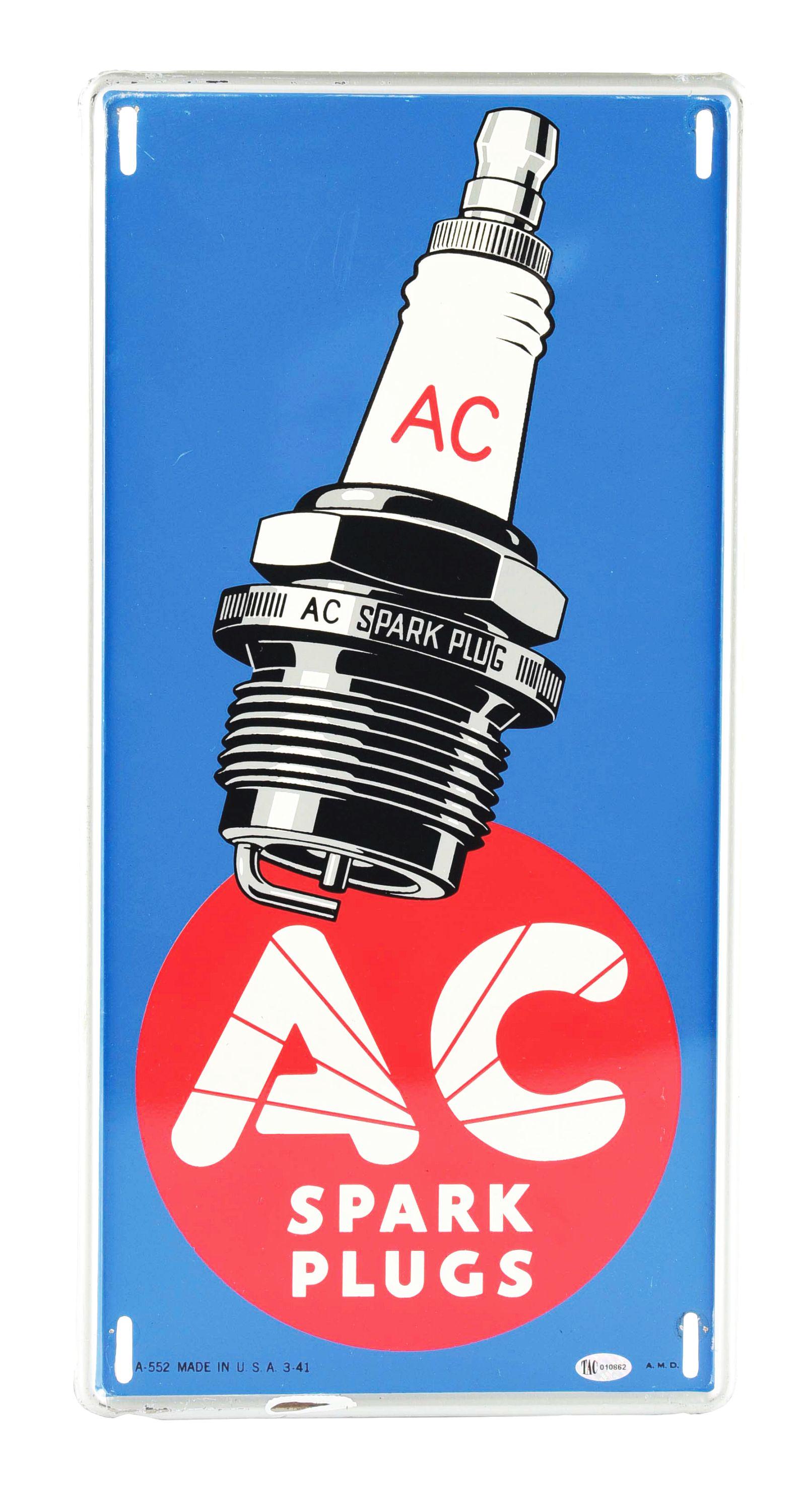 AC SPARK PLUGS TIN SERVICE STATION SIGN W/ EMBOSSED OUTER EDGE. - Mar ...