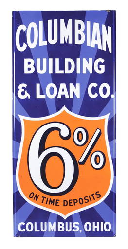 Columbian Building & Loan Company Porcelain Lighthouse Sign.