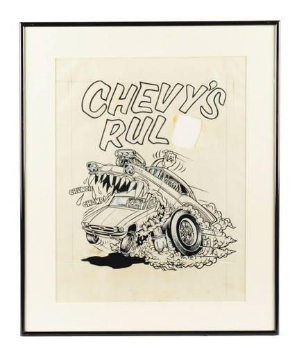 ED ROTH "CHEVY'S RUL" HAND PAINTED ORIGINAL FRAMED ARTWORK. (#2174) on ...