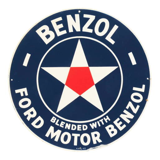 Ford Benzol Motor Fuel Tin Pump Plate Sign W/ Star Graphic.