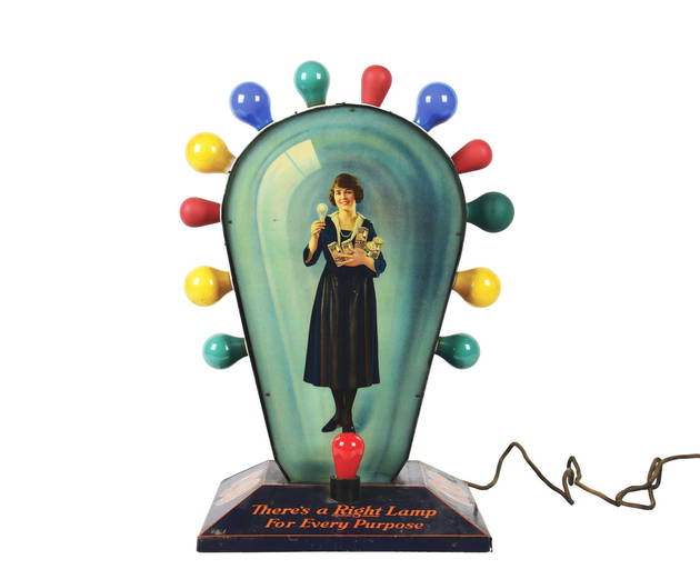 Edison Mazda Lamps Tin Litho Lamp Bulb Store Display W/ Multi Colored ...