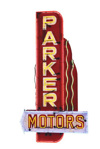 Incredible Parker Motors Complete Porcelain Neon Sign.