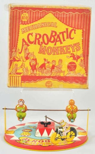 Tin Litho Wyandotte Acrobatic Monkeys Wind Up Toy