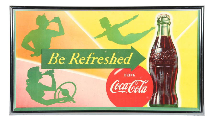 Framed "be Refreshed" Coca Cola Cardboard Lithograph Sign.