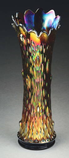Northwood Carnival Glass Purple Tree Trunk Funeral Vase.