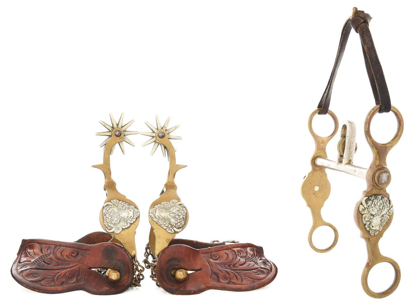 August Buermann Hercules Bronze Buffalo Head Spurs And Half Breed Bit ...