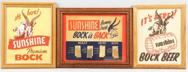 Lot Of 3: Cardboard Sunshine Bock Beer Signs.