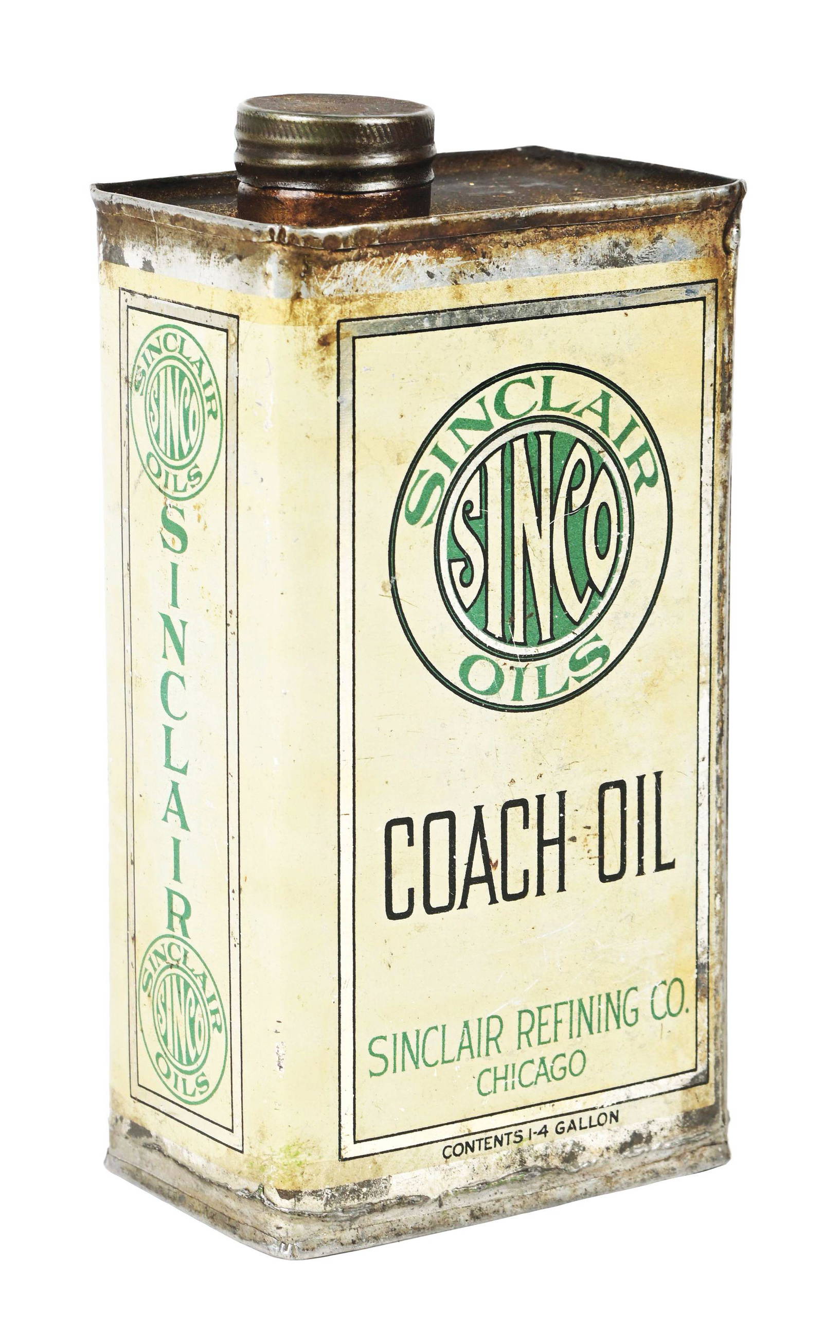 Rare Sinclair Oils Coach Oil Square Quart Can W/ Early Sinco Script ...