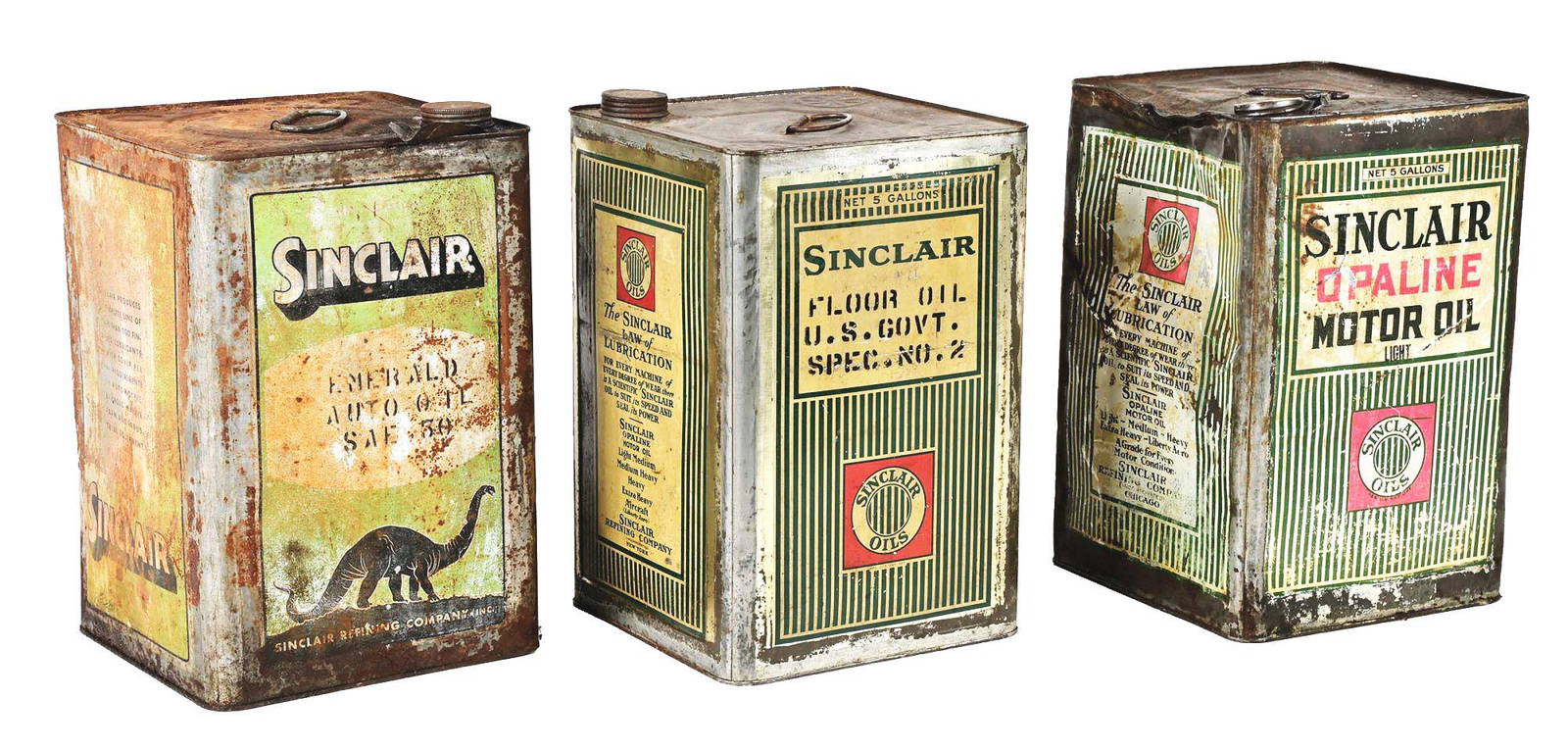 Collection Of 3: Sinclair Motor Oil Five Gallon Square Cans. Auction