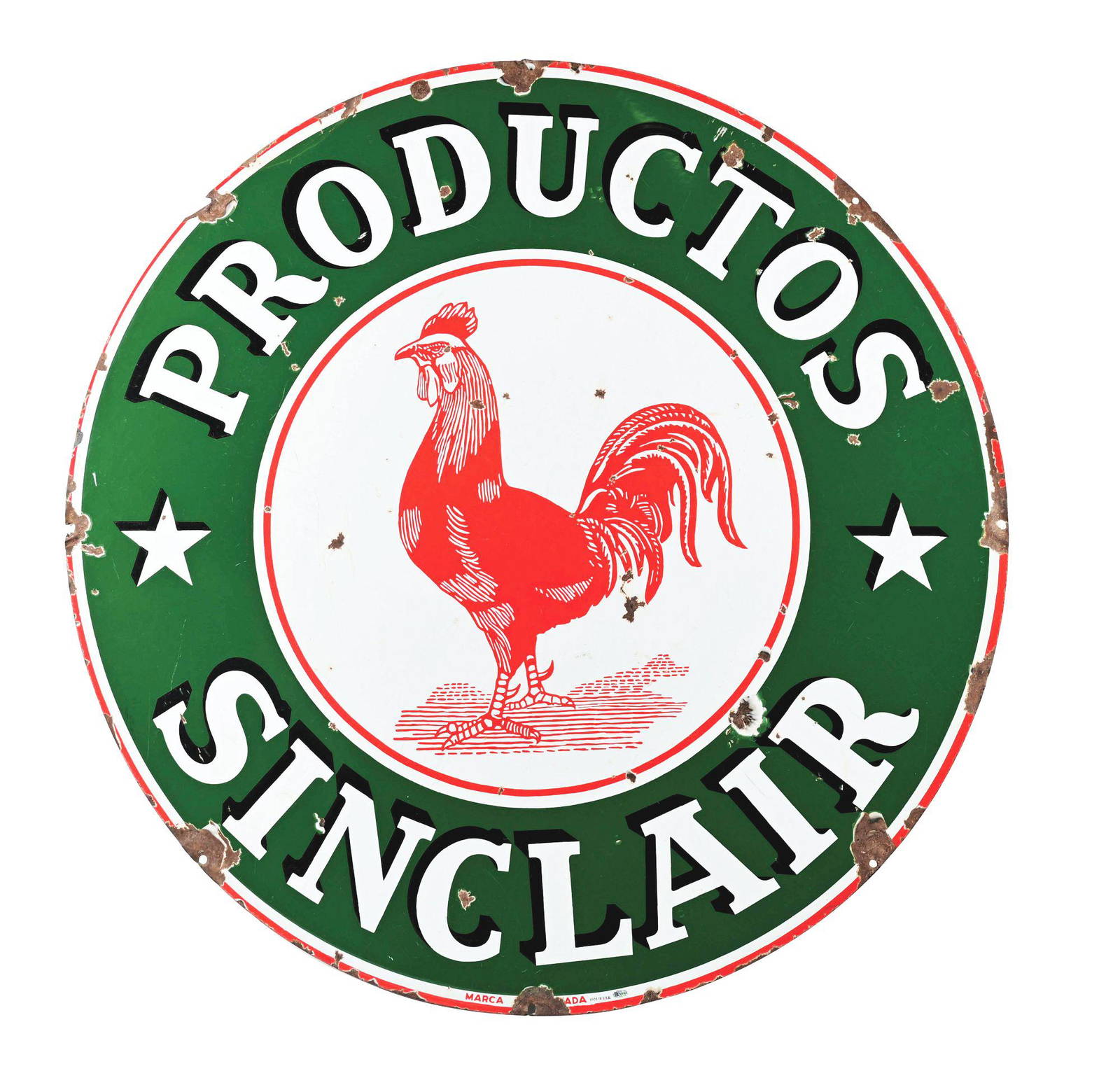 Sinclair Productos Porcelain Sign W/ Rooster Graphic. Auction