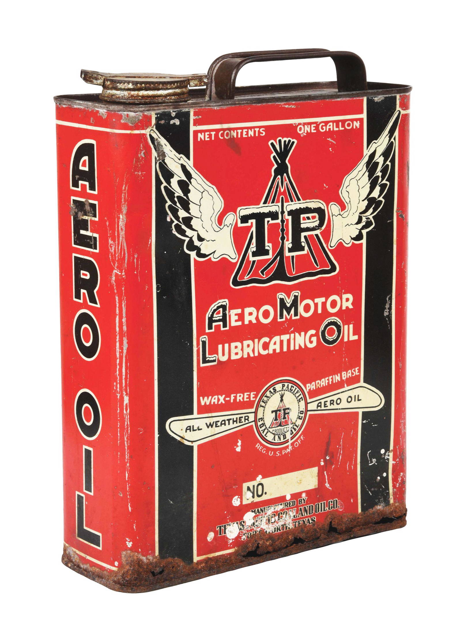 Texas Pacific Aero Motor Oil One Gallon Flat Can W/ Teepee & Propeller ...